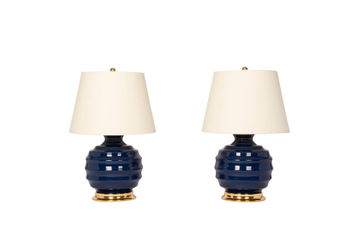 Wide Ribbed Ball Lamp Pair in Blue Suede – Christopher Spitzmiller, Inc.